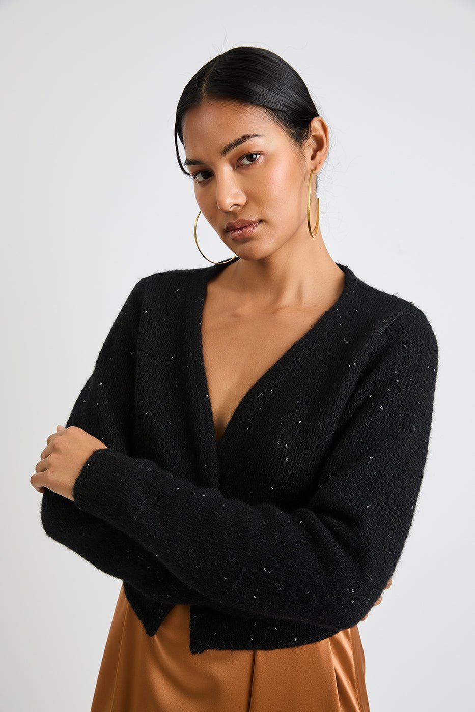 + Beryll Katharine Cropped Sparkle Cardigan | Midnight - +Beryll Worn ...
